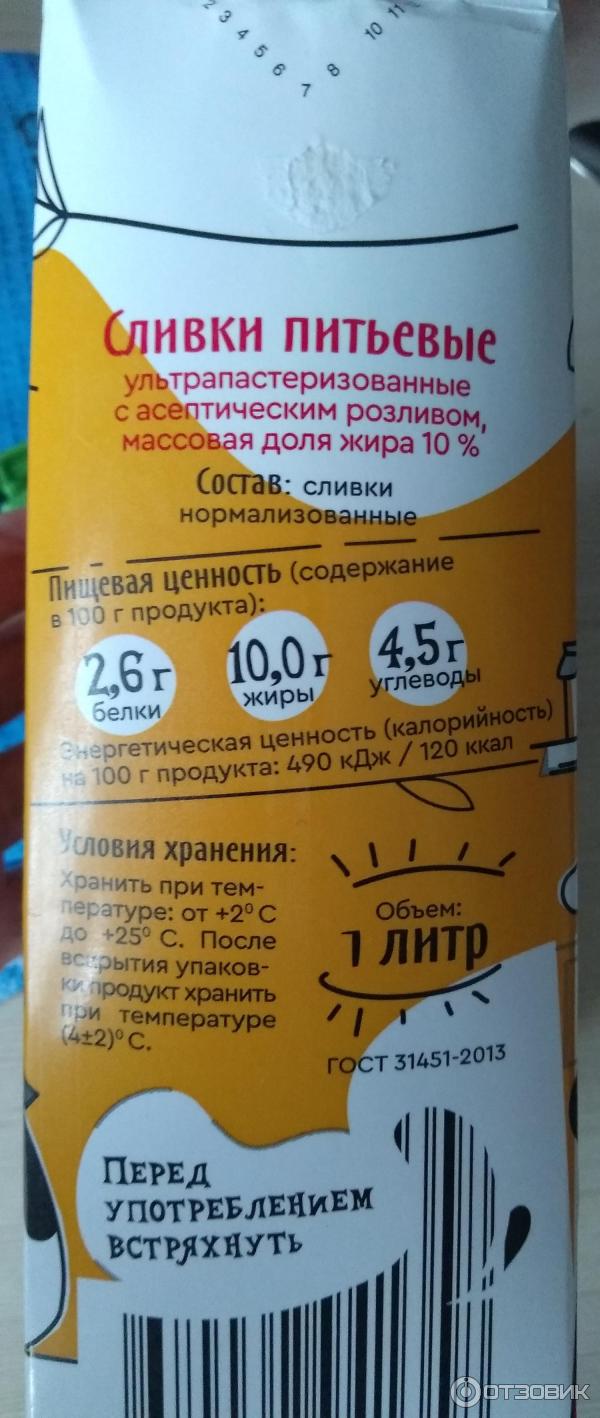 Отзыв о Сливки ультрапастеризованные Сибмол 10% | Отлично подходят для ...