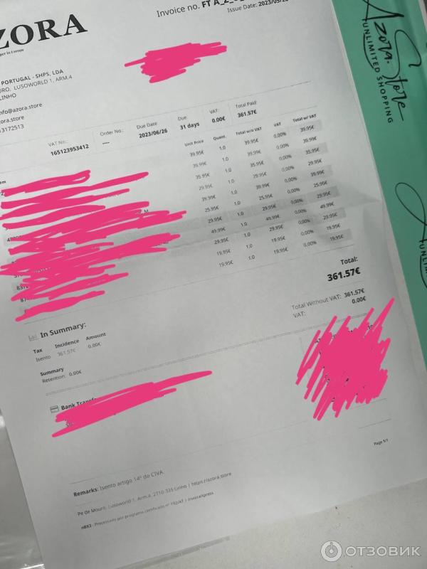 Отзыв о Azora.store - посредники по доставке покупок из Португалии ...